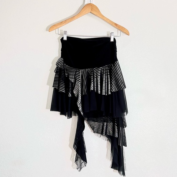 Vintage | Skirts | Vintage Y2k Black Silver Tattered Asymmetrical ...